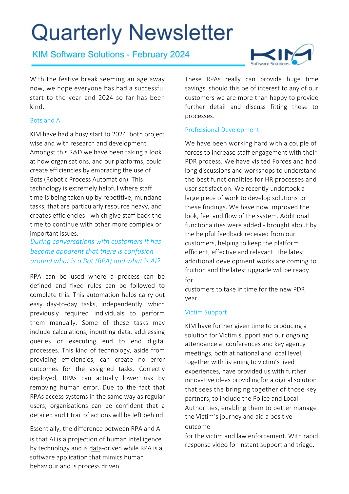 Please see our latest KIM newsletter for Q1 2024 - KIM Software Solutions